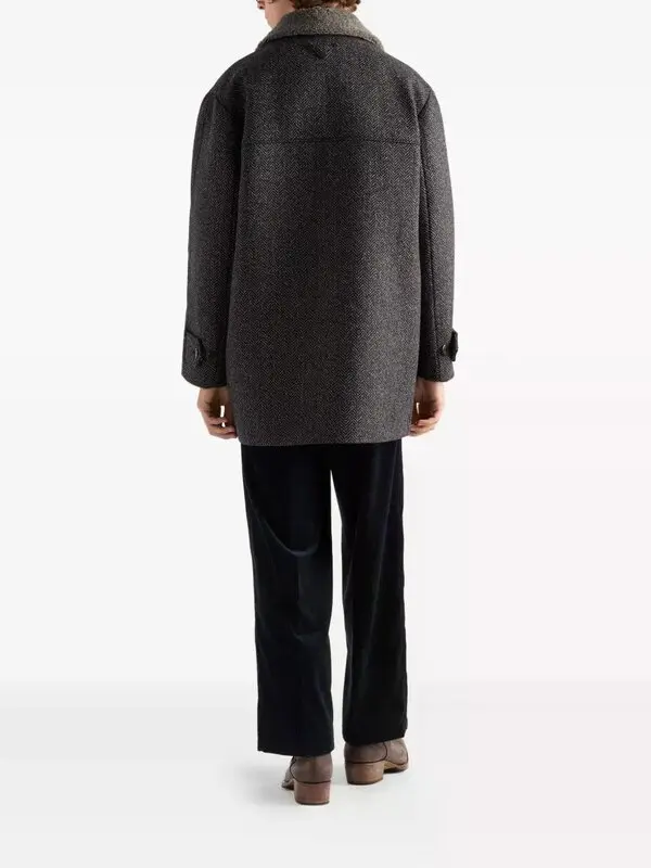Prada Herringbone Shearling-collar Coat