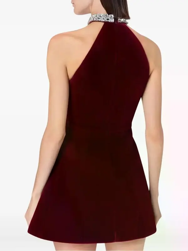 David Koma Crystal-Embroidered Halterneck Mini Dress - Red | Editorialist