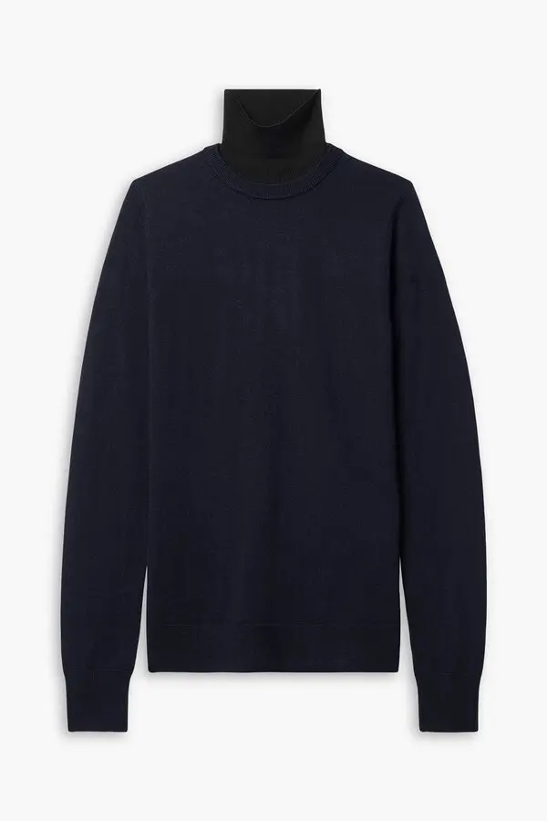 TOTEME Silk-trimmed Two-tone Wool Turtleneck Sweater