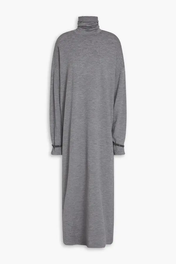 Brunello Cucinelli Bead-embellished Wool-blend Jersey Turtleneck Midi Dress