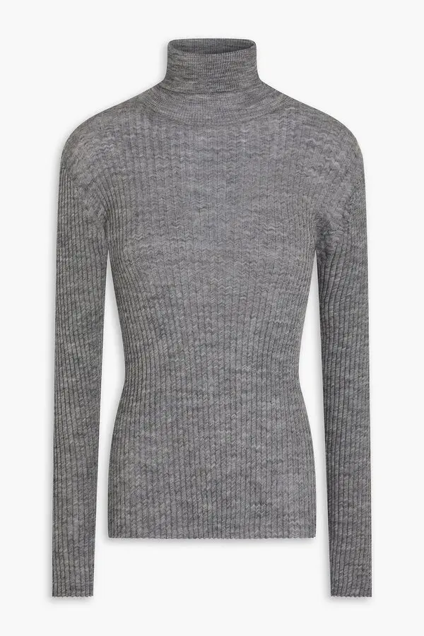 ANINE BING Kyle Ribbed Wool-blend Turtleneck Sweater - Gray