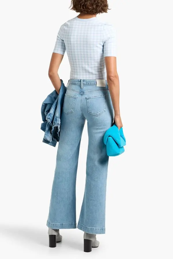 Paige Leenah Distressed High-rise Wide-leg Jeans - Light Denim