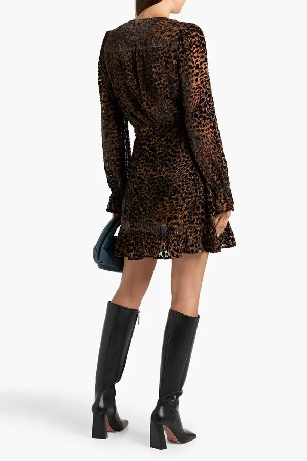 Paige Ysabel Ruffled Leopard-print Devoré-velvet Mini Dress