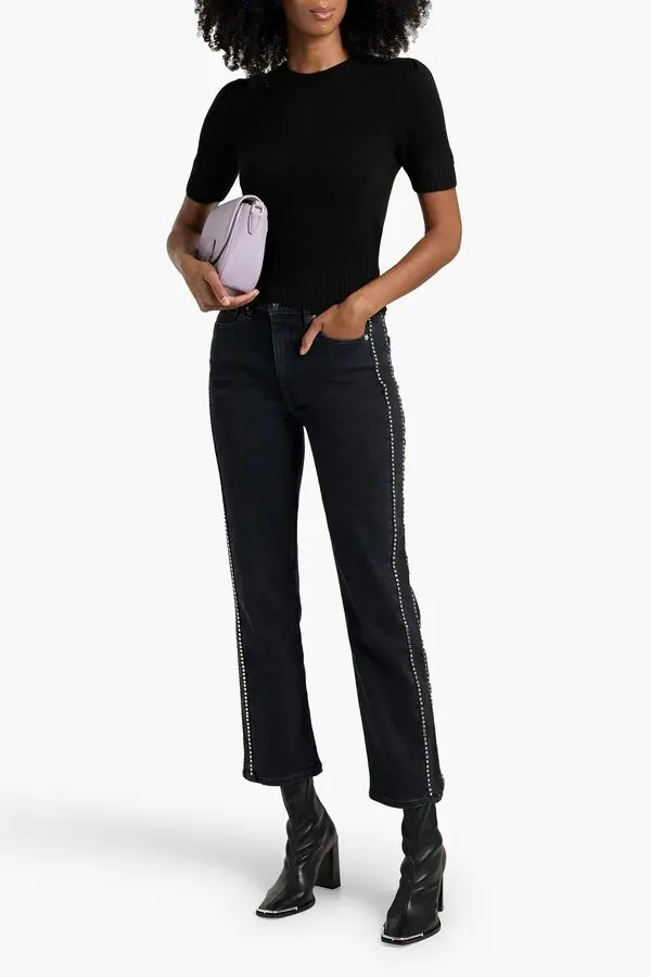 FRAME Le Sleek Straight Studded Jeans - Black