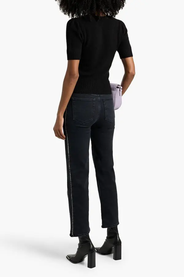 FRAME Le Sleek Straight Studded Jeans - Black