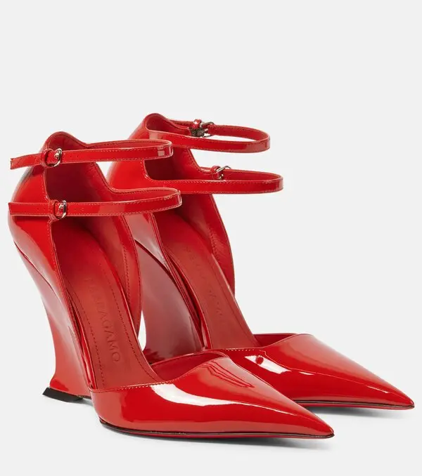 FERRAGAMO Vidya X5 Patent Leather Wedge Pumps