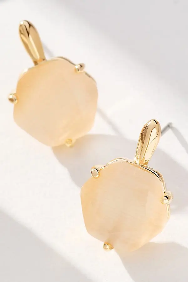 Anthropologie Hexagon Stone Stud Earrings - Cream Cats Eye