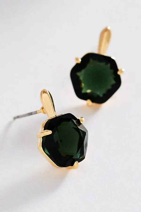 Anthropologie Hexagon Stone Stud Earrings - Dark Green