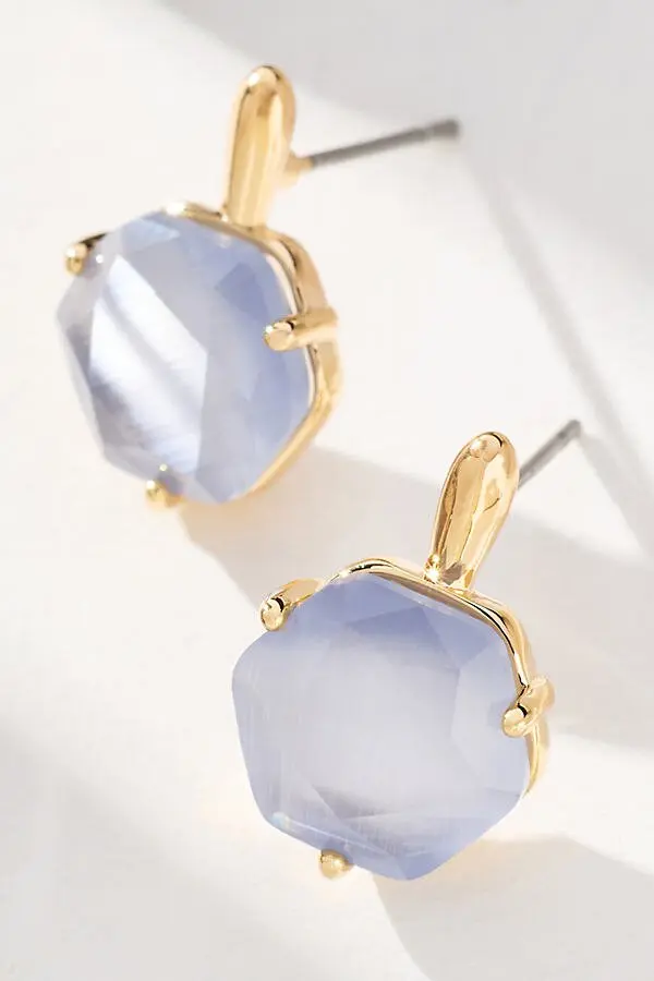 Anthropologie Hexagon Stone Stud Earrings - Denim Cats Eye
