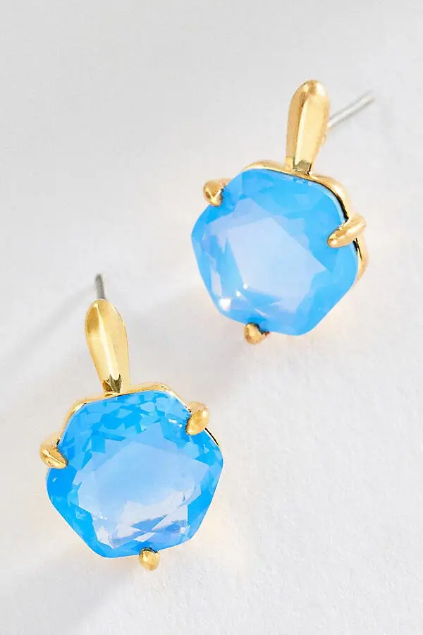 Anthropologie Hexagon Stone Stud Earrings - Light Blue