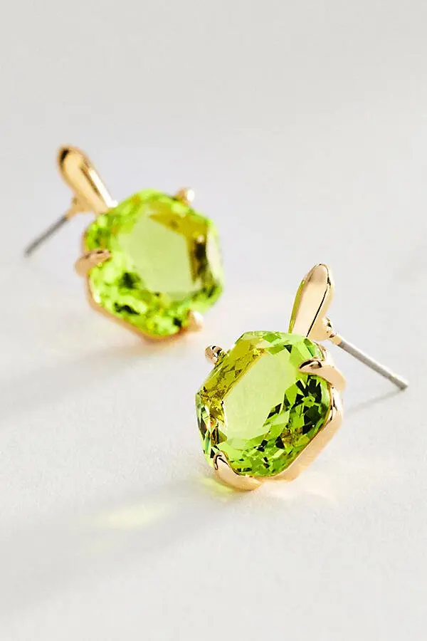 Anthropologie Hexagon Stone Stud Earrings - Lime