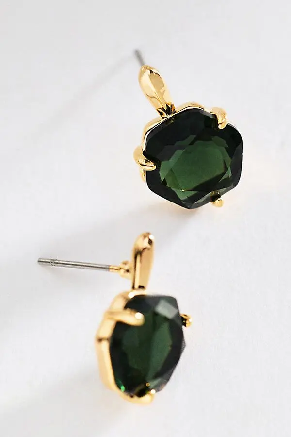 Anthropologie Hexagon Stone Stud Earrings - Moss