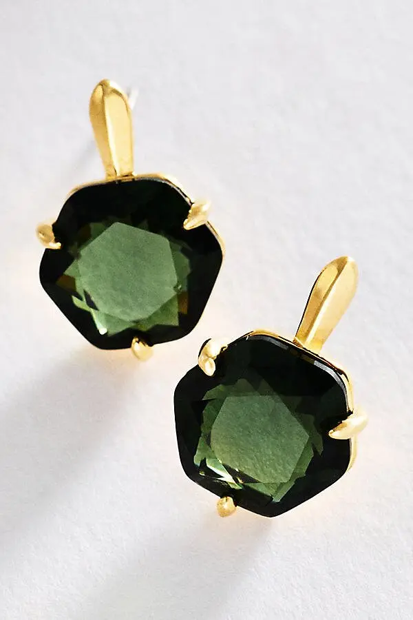 Anthropologie Hexagon Stone Stud Earrings - Olive