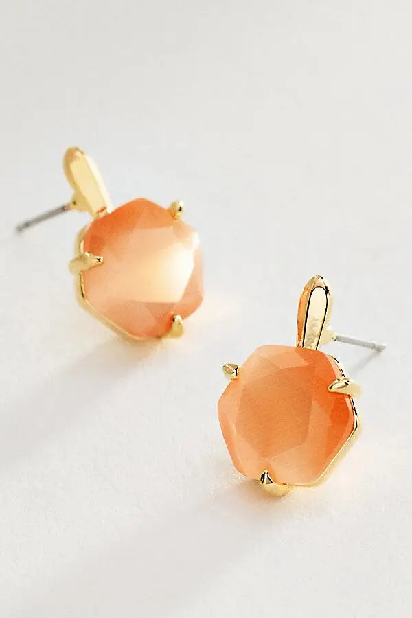 Anthropologie Hexagon Stone Stud Earrings - Peachy Opal