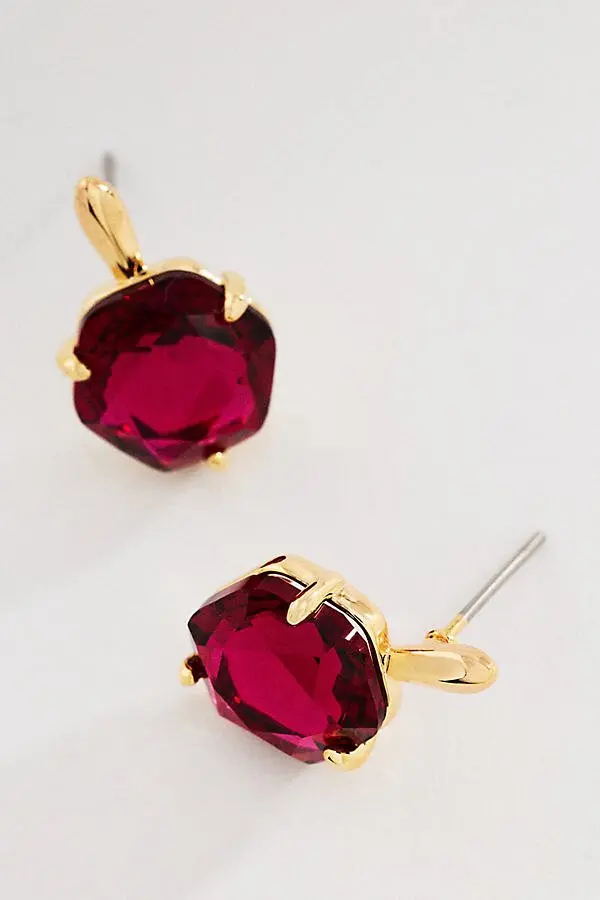 Anthropologie Hexagon Stone Stud Earrings - Red