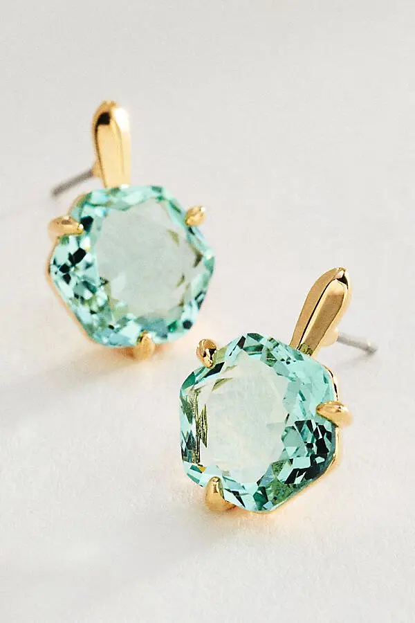 Anthropologie Hexagon Stone Stud Earrings - Sky