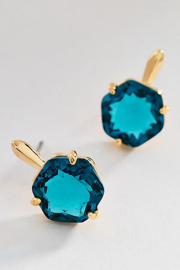 Anthropologie Hexagon Stone Stud Earrings - Teal