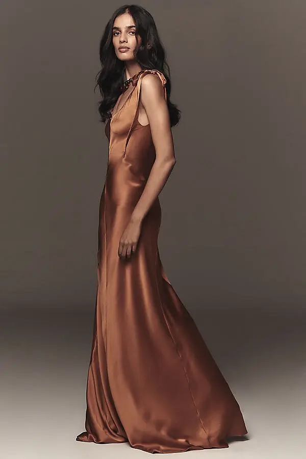 Reformation Pernille Tie-Strap Silk Maxi Dress - Copper | Editorialist