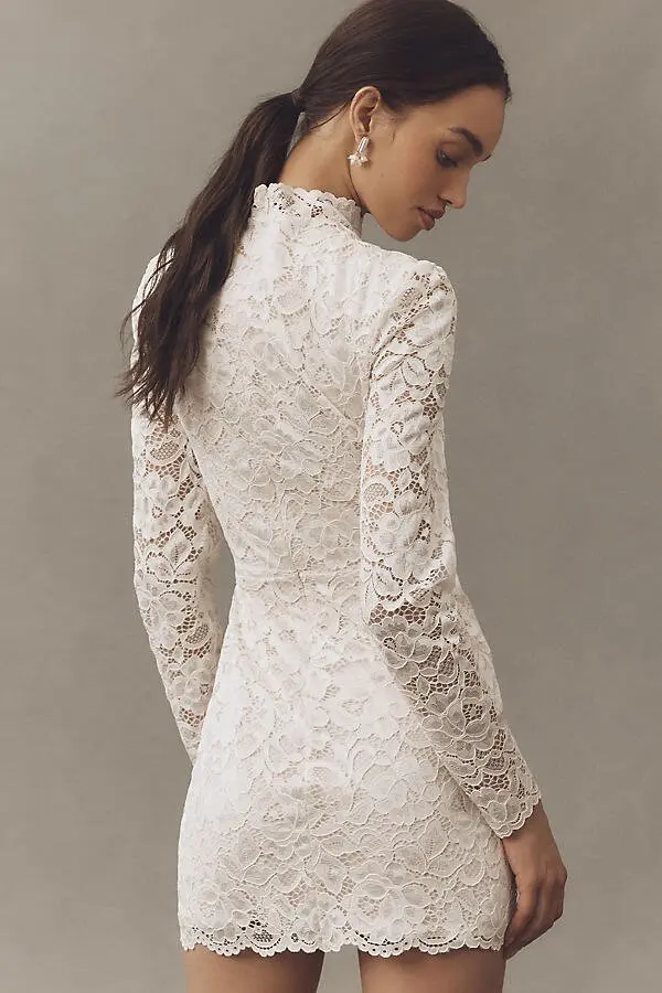 Bhldn Long-Sleeve Lace Stretch Satin Mini Dress In White Dahlia - 30% Off |  Editorialist