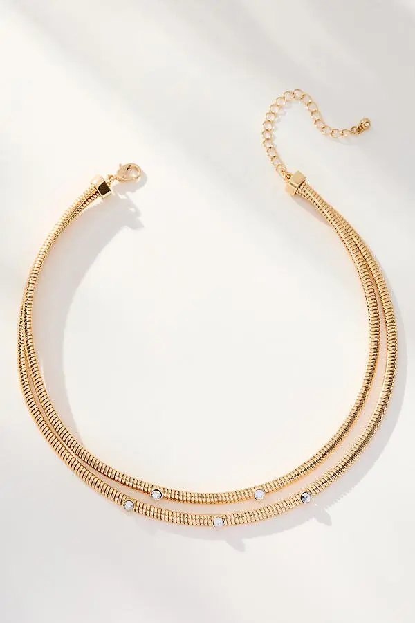 Anthropologie Crystal Double Collar Necklace - Gold
