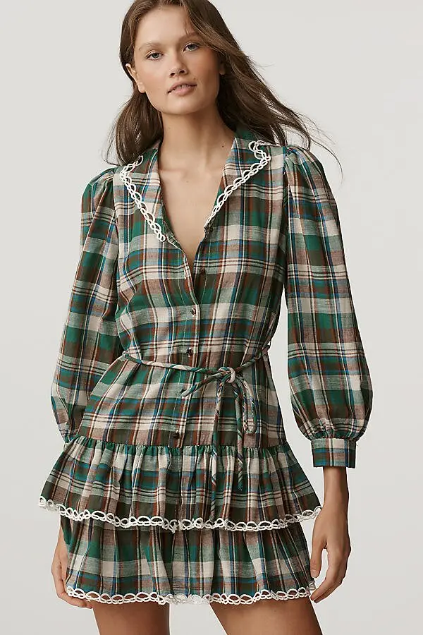 Celiab Plaid Tiered Mini Dress In Green Pattern - 38% Off | Editorialist
