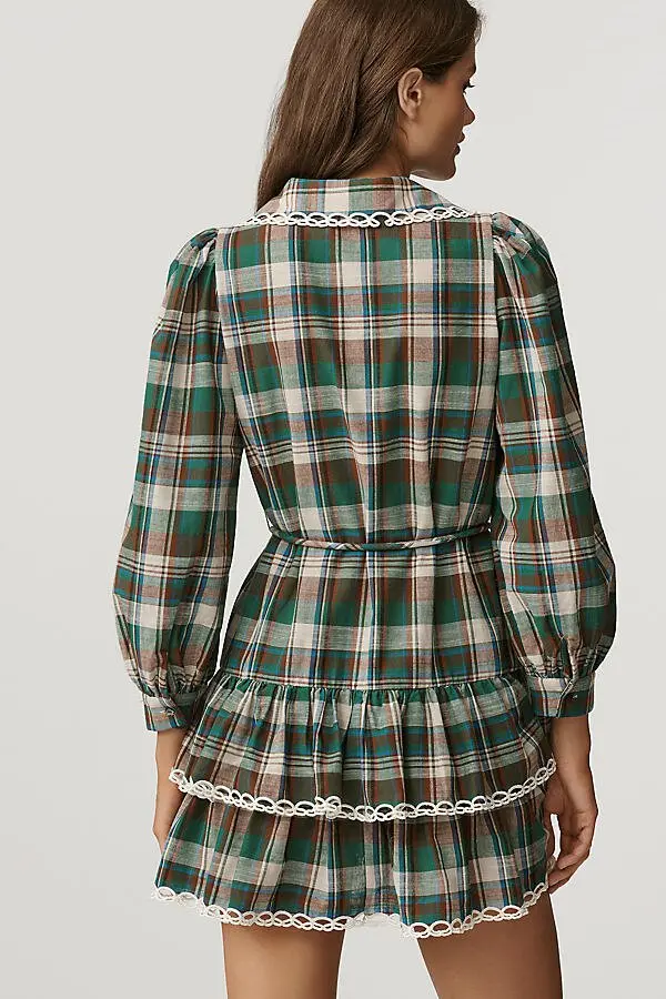 Celiab Plaid Tiered Mini Dress In Green Pattern - 38% Off | Editorialist