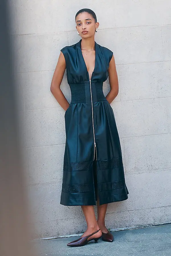 Anthropologie The Tommie Faux Leather Midi Shirt Dress In Black Onyx - 29%  Off | Editorialist