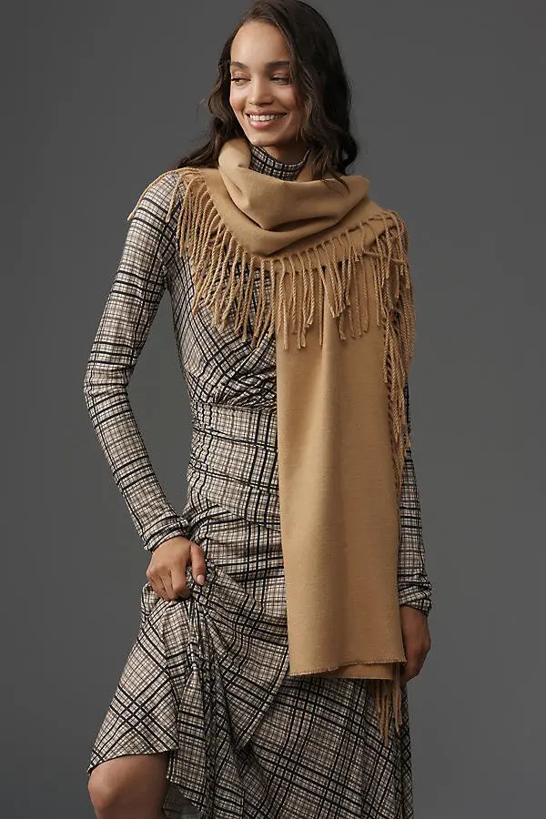 Maeve Brushed Frge Scarf - Camel