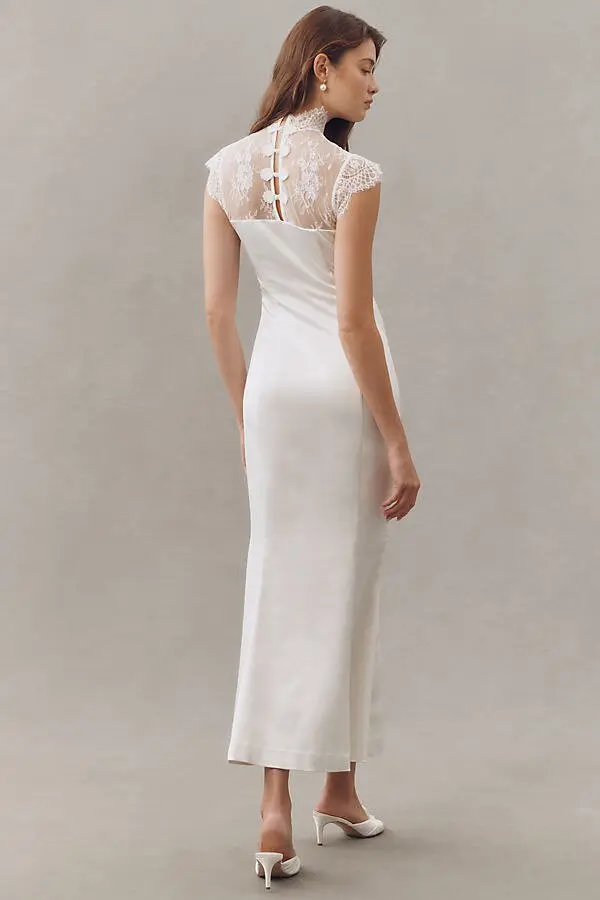 Bhldn Cap-sleeve Lace Stretch Satin Maxi Dress
