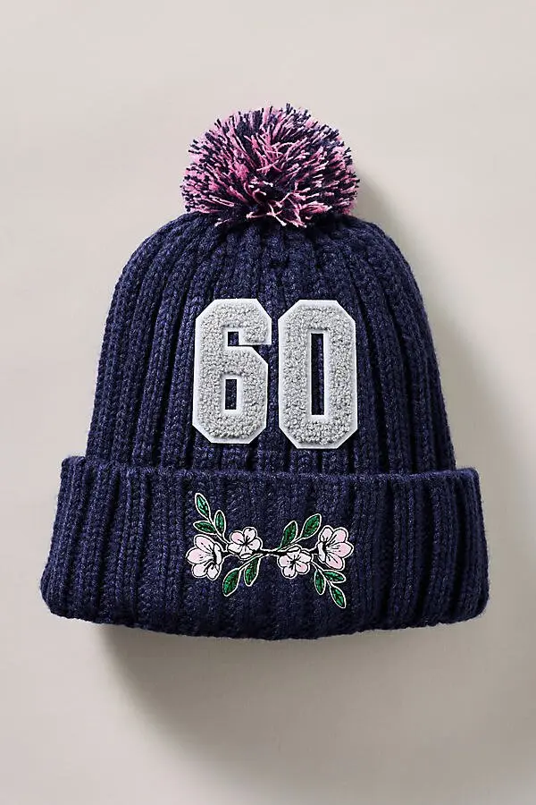 THE WILD COLLECTIVE Floral Beanie - Navy