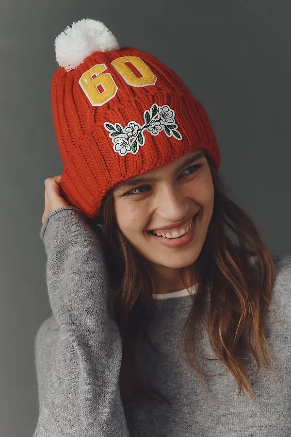 THE WILD COLLECTIVE Floral Beanie - Red/yellow