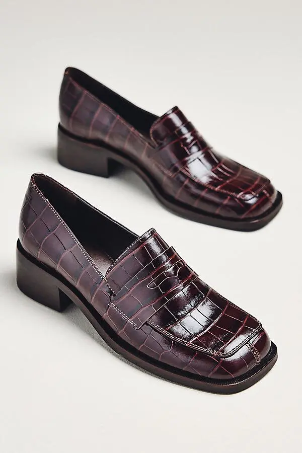 Maeve Square-toe Loafer Heels - Brown