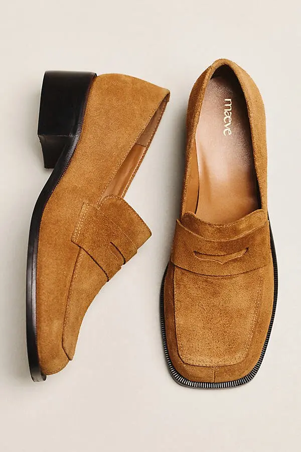 Maeve Square-toe Loafer Heels - Tan