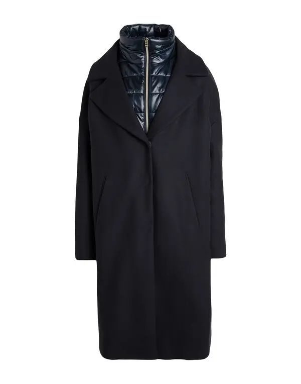 Herno Camel Coat In Virgin Wool And Polyamide - Navy