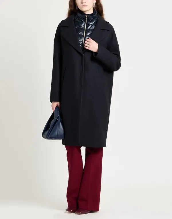 Herno Camel Coat In Virgin Wool And Polyamide - Navy