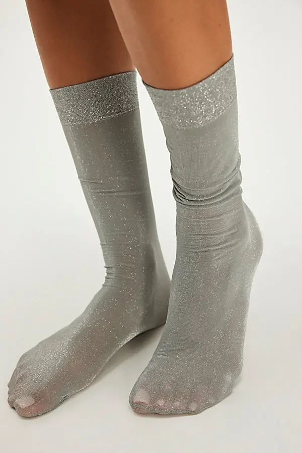 Free People Ines Shimmery Socks - Grey
