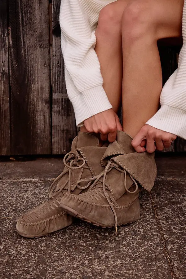 Free People Misty Moccasin Boots - Olive Suede