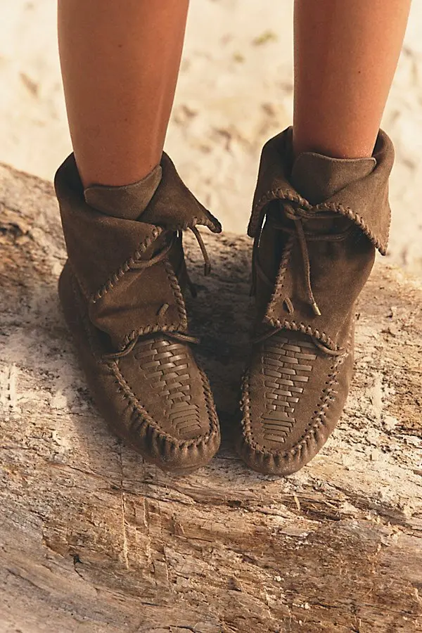 Free People Misty Moccasin Boots - Olive Suede
