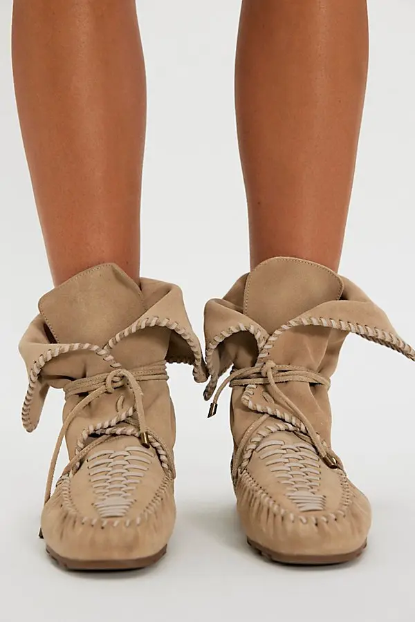 Free People Misty Moccasin Boots - Sunstone Sand Suede