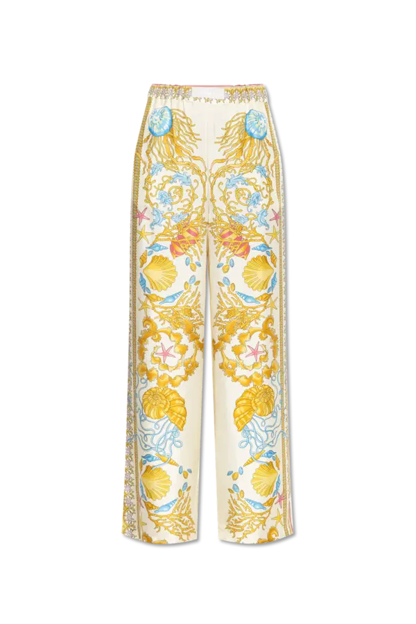 Versace Silk Palazzo Trousers With Underwater Barocco Print