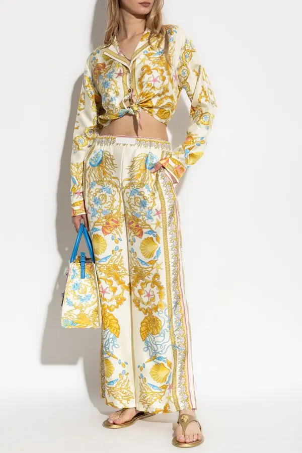 Versace Silk Palazzo Trousers With Underwater Barocco Print