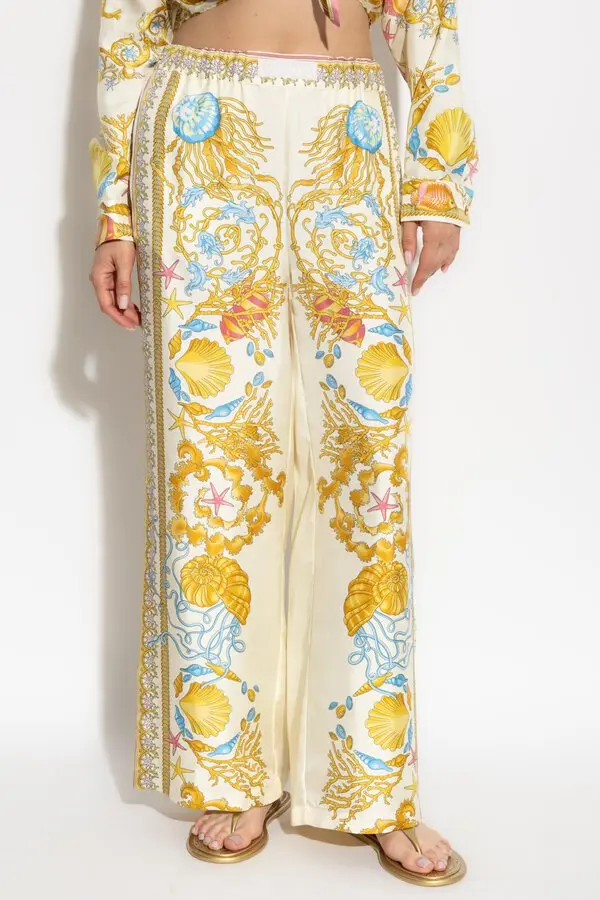 Versace Silk Palazzo Trousers With Underwater Barocco Print