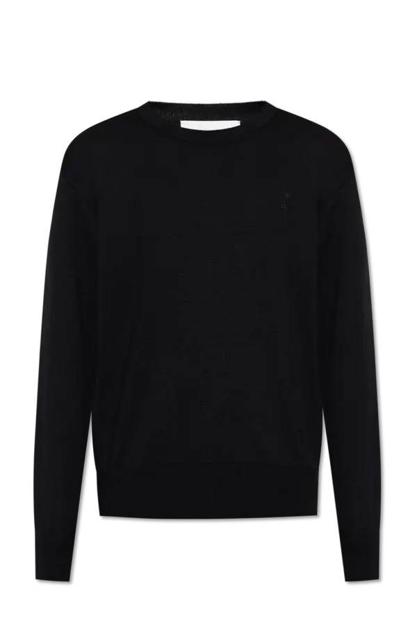 AMI Paris Wool Sweater With Logo - Black