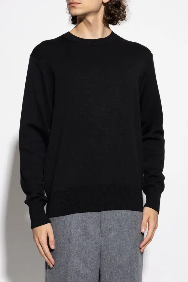 AMI Paris Wool Sweater With Logo - Black