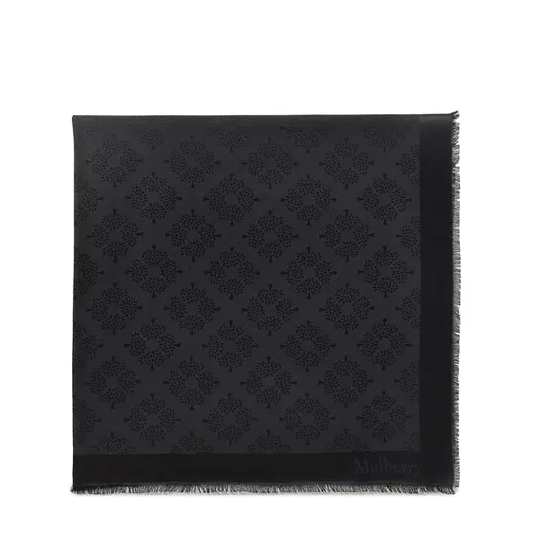 Mulberry Square Scarf - Black Cotton Silk Blend