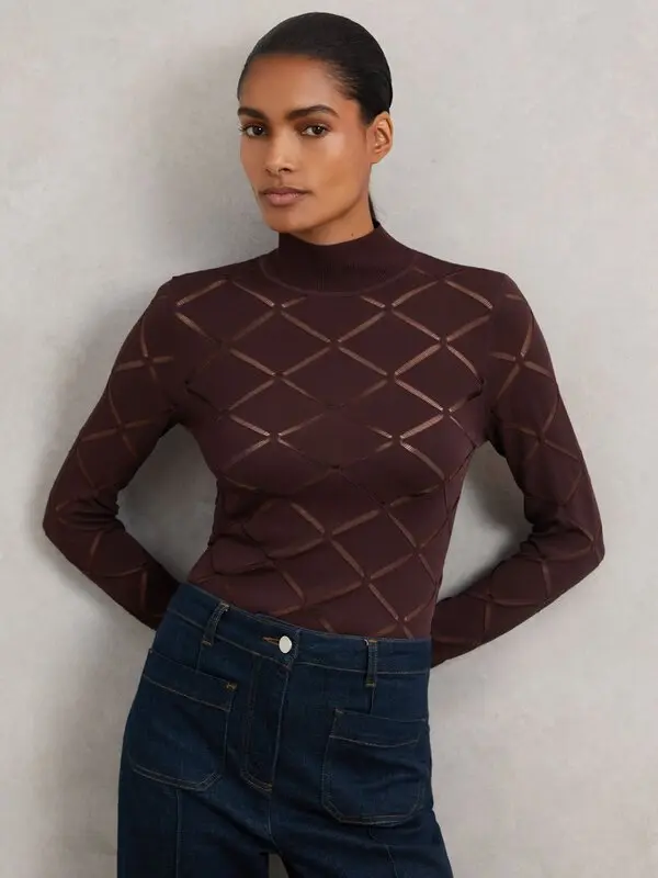 REISS Seren Laser-cut Knit Top