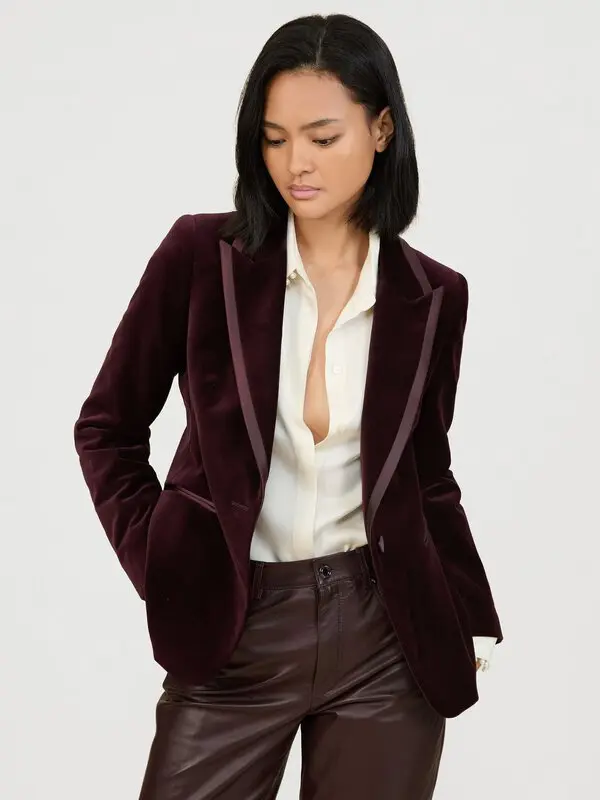 REISS Elia Velvet Single-breasted Suit Blazer - Burgundy