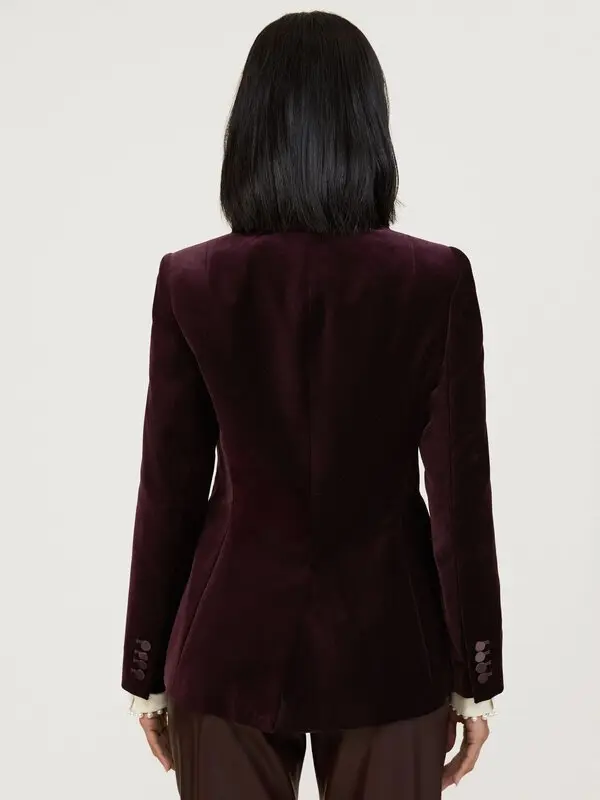 REISS Elia Velvet Single-breasted Suit Blazer - Burgundy