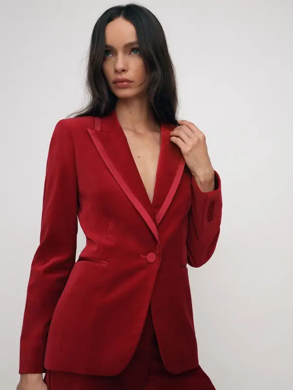 REISS Elia Velvet Suit Blazer - Red