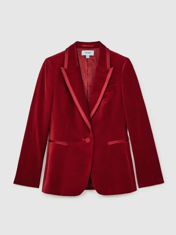 REISS Elia Velvet Suit Blazer - Red